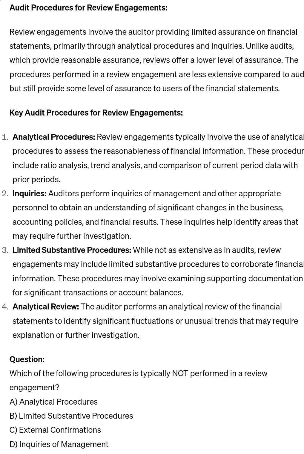 Solved Audit Procedures for Review Engagements:Review | Chegg.com