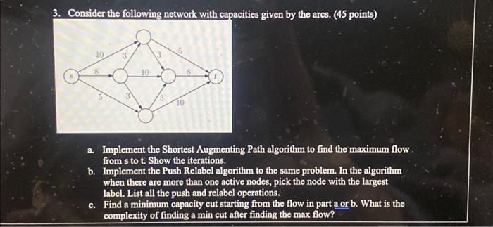 Solved 3. Consider the following network with capacities | Chegg.com