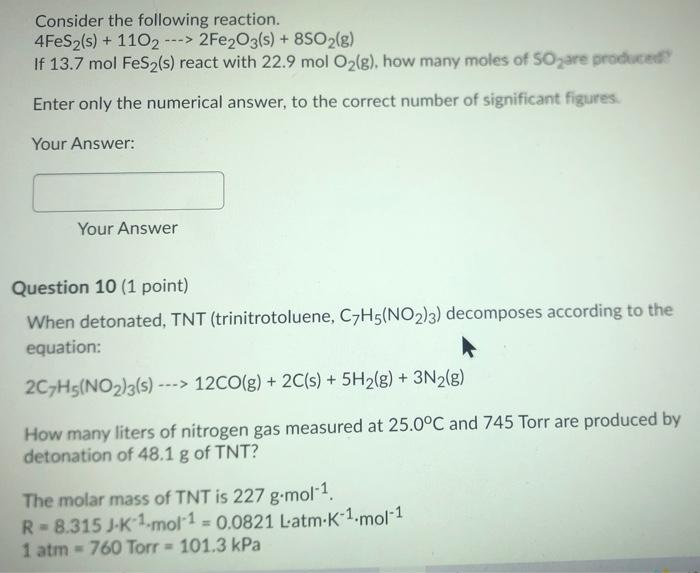 Solved Consider the following reaction. 4FeS2(s) + 1102 ---> | Chegg.com