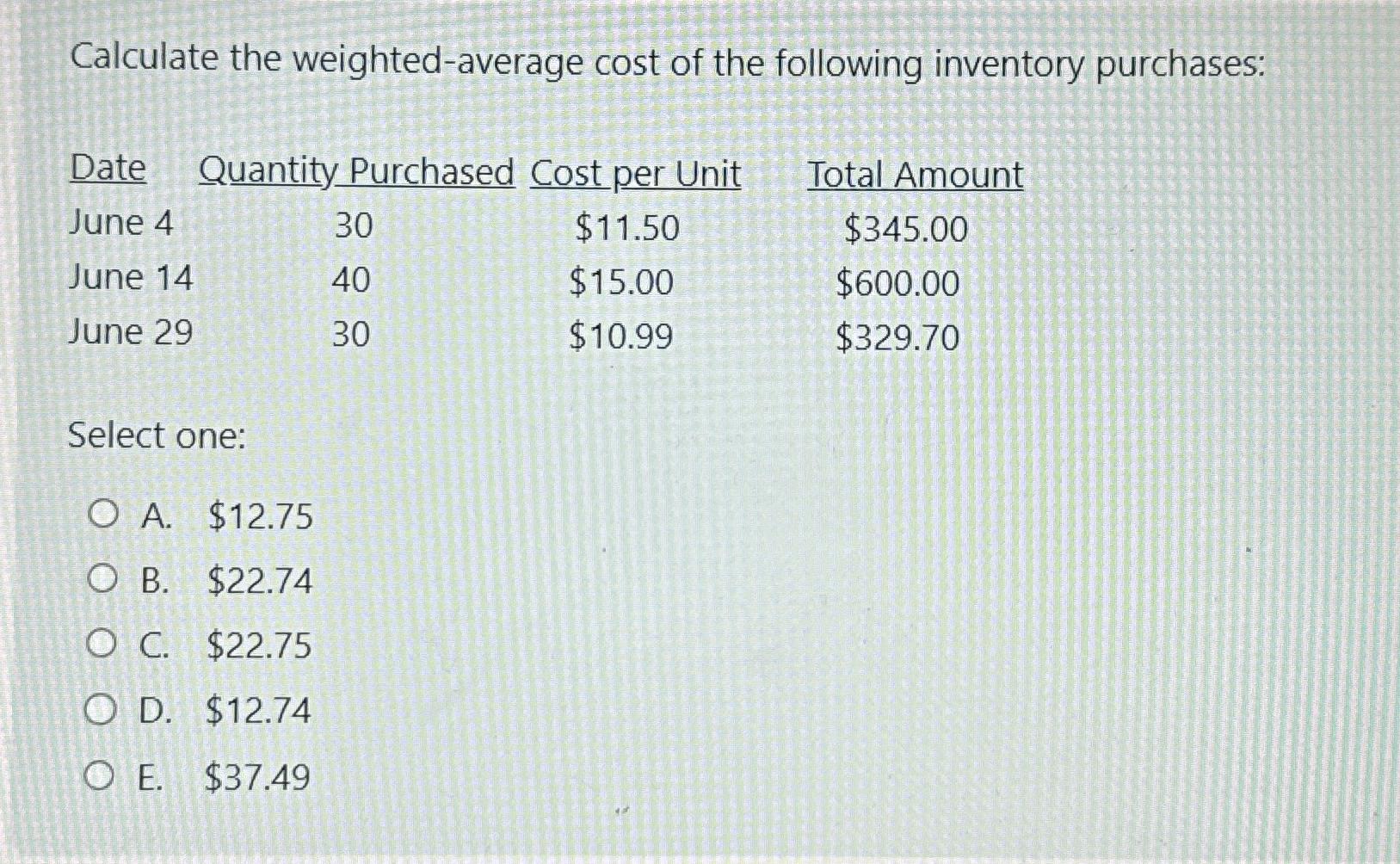 Solved Calculate the weighted-average cost of the following | Chegg.com