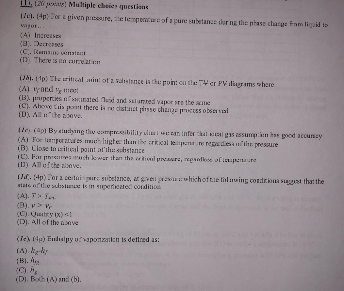 Solved (D. (20 points) Multiple choice questions (1a). (4p) | Chegg.com