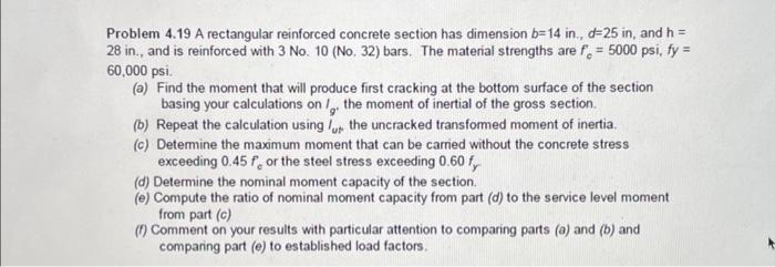Solved Problem 4.19 A rectangular reinforced concrete | Chegg.com