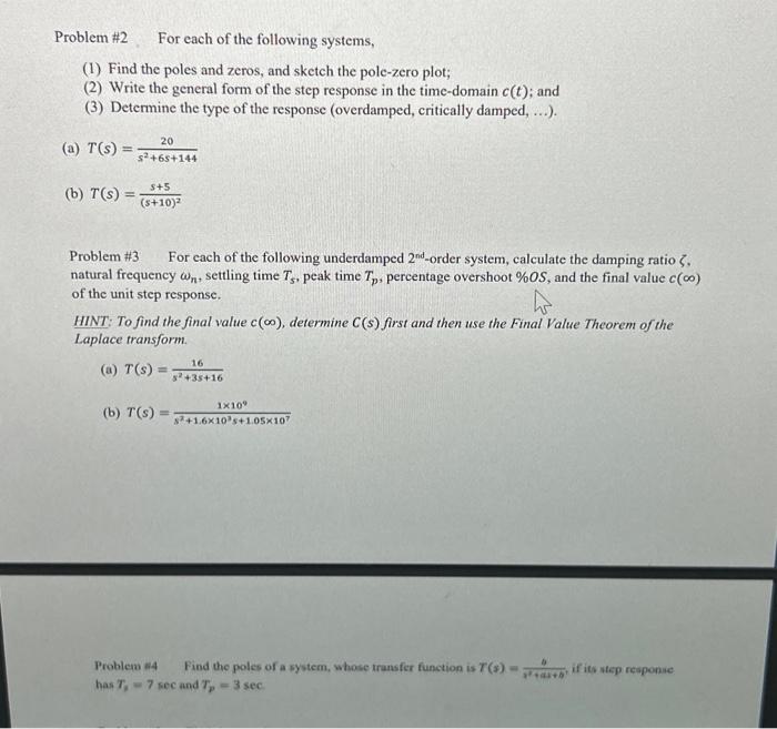 Solved Problem #2 For each of the following systems, (1) | Chegg.com