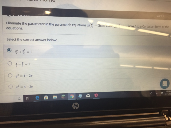 Solved 44:13 Eliminate the parameter in the parametric | Chegg.com