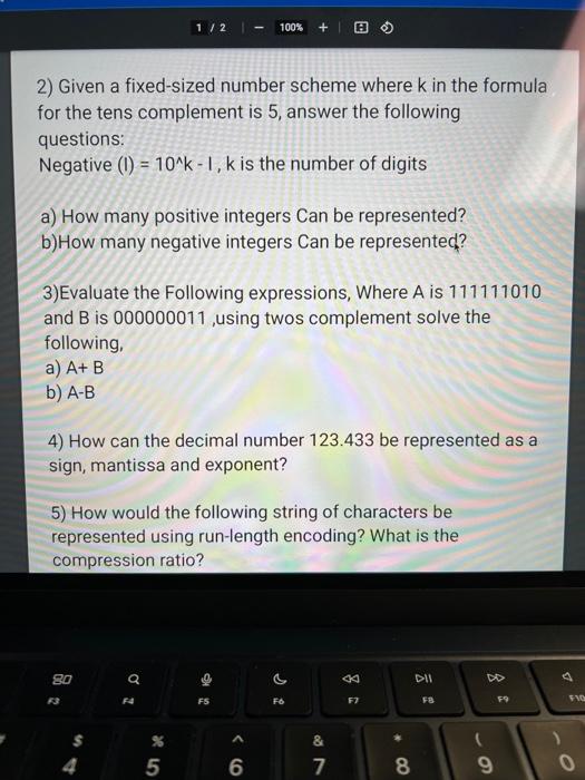 Solved 2) Given a fixed-sized number scheme where k in the | Chegg.com