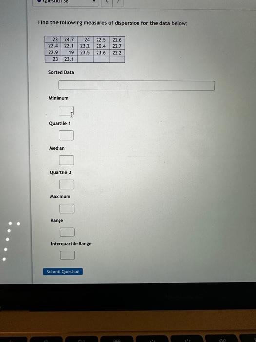 Solved Find the following measures of dispersion for the | Chegg.com