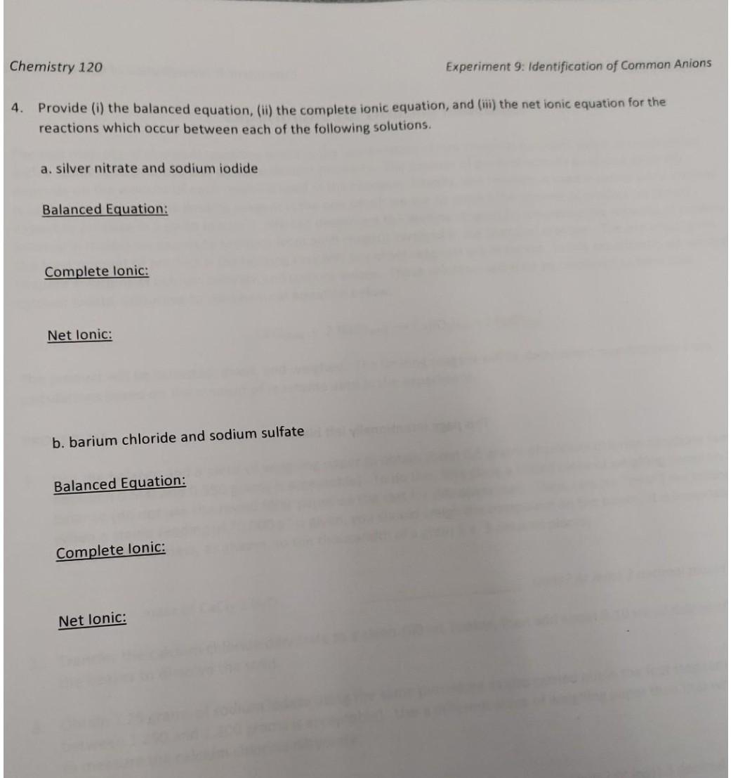 Solved Experiment 9: Identification of Common Anions | Chegg.com