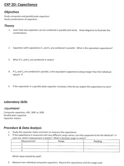 Solved EXP 2D: Capacitance Objectives Study composite and | Chegg.com