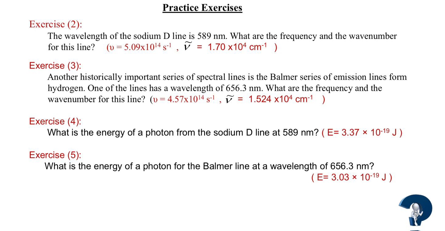 Solved Practice ExercisesExcreise (2):The wavelength of the | Chegg.com