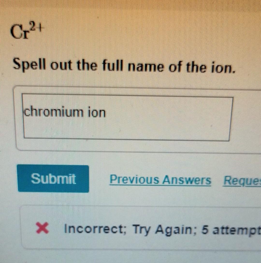 Solved Spell out the full name of the ion. X Incorrect; Try | Chegg.com