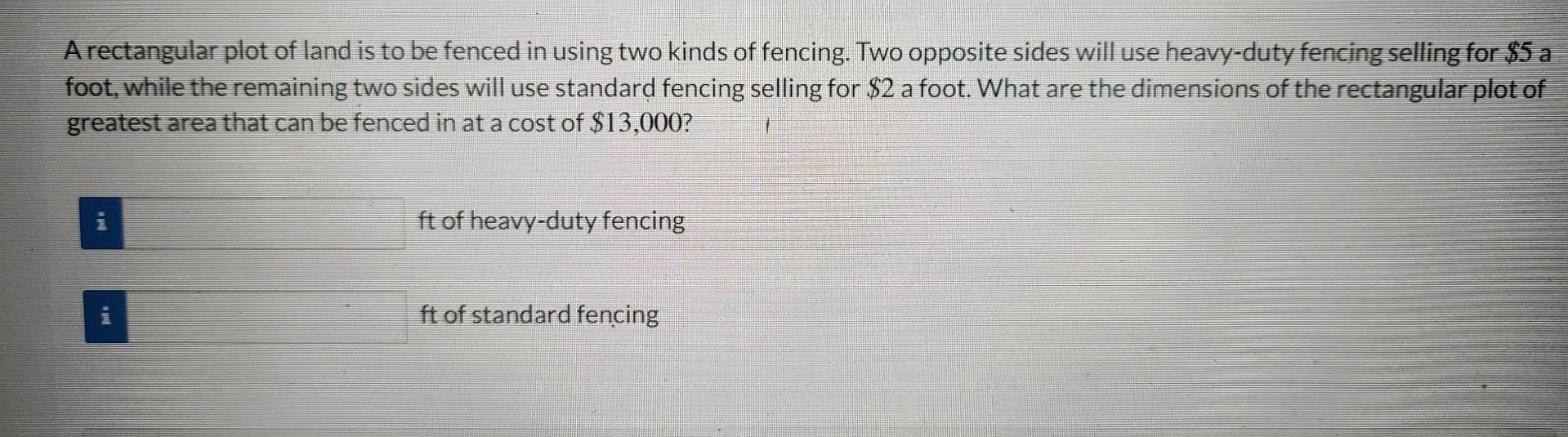 Solved A rectangular plot of land is to be fenced in using | Chegg.com
