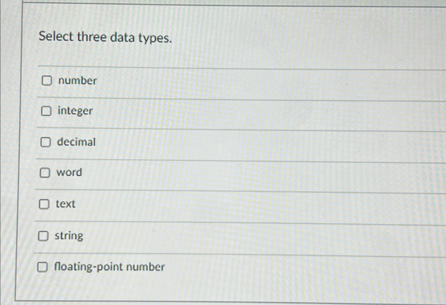 Solved Select Three Data 
