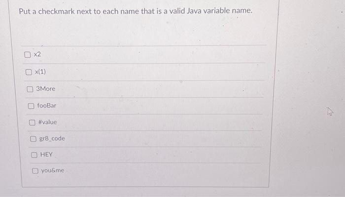 Solved Put a checkmark next to each name that is a valid | Chegg.com