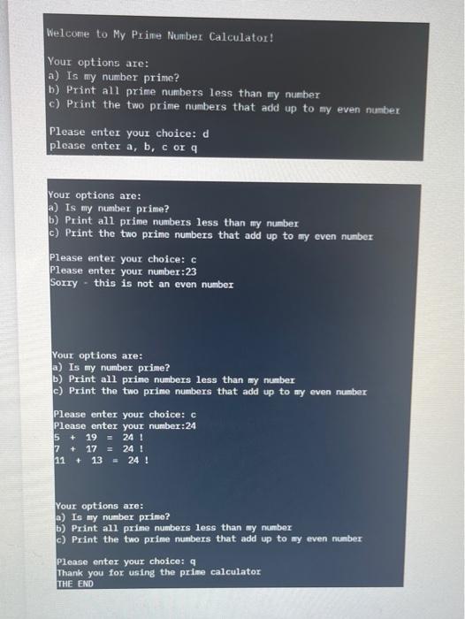 Solved Prime Numbers & The Goldbach Conjecture This program | Chegg.com