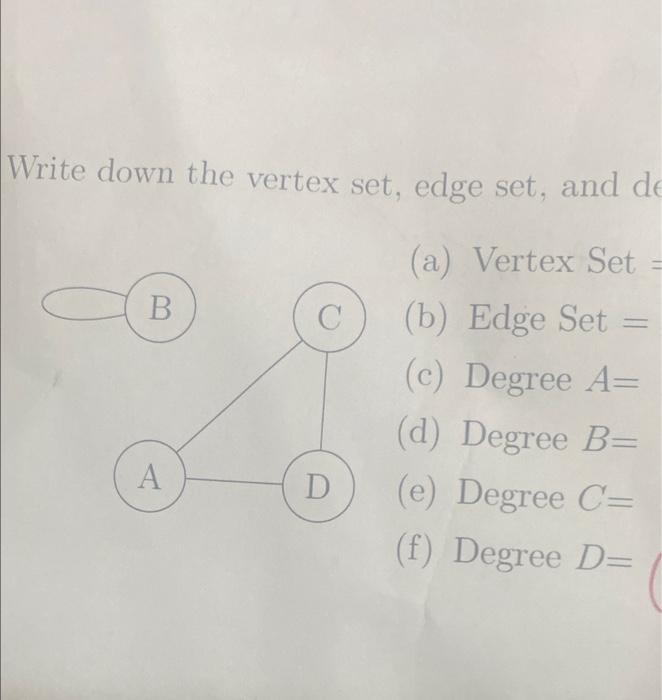 Solved wrote down the vertex set, edge set and degrees for | Chegg.com