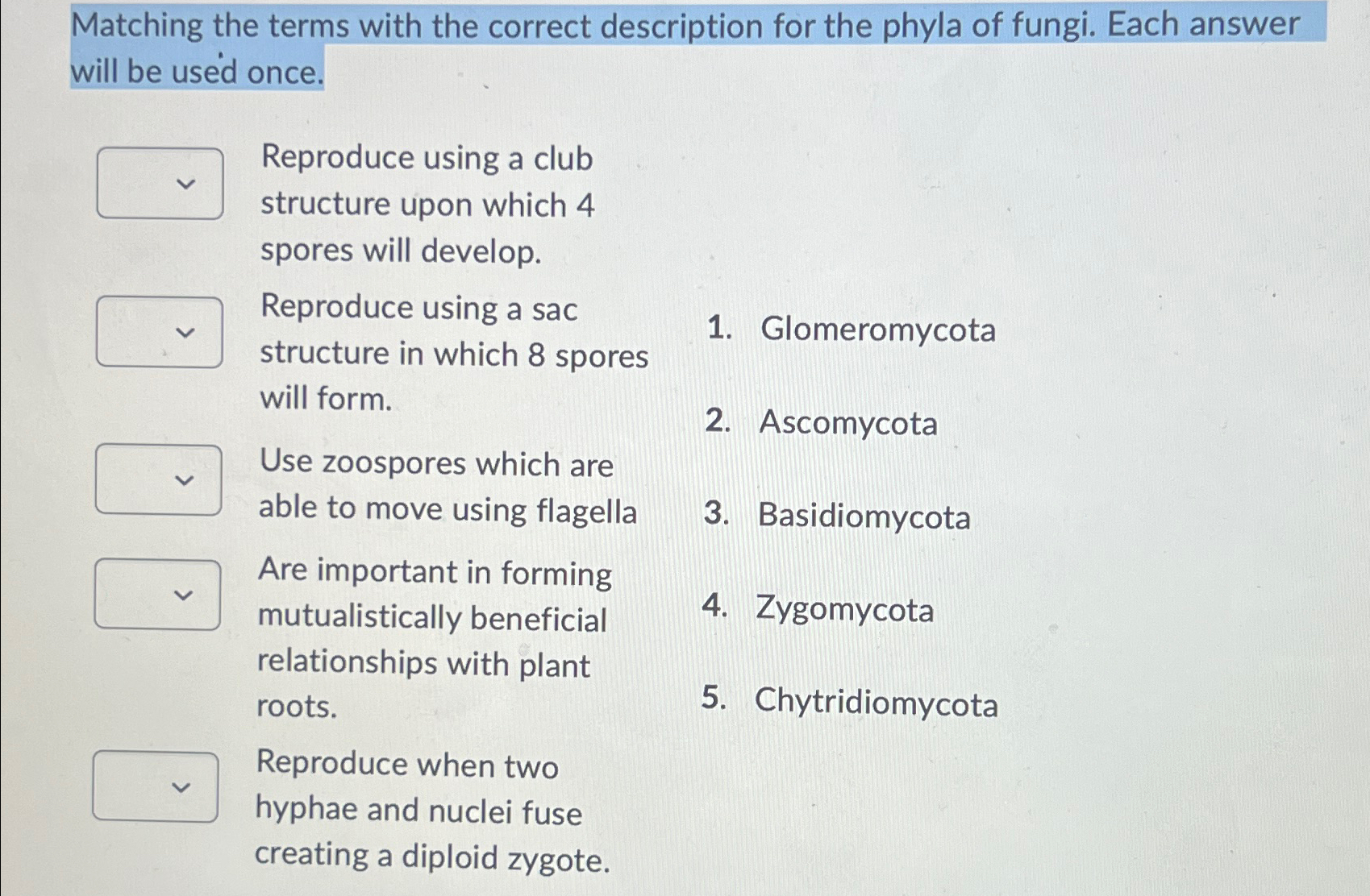 Solved Matching the terms with the correct description for | Chegg.com