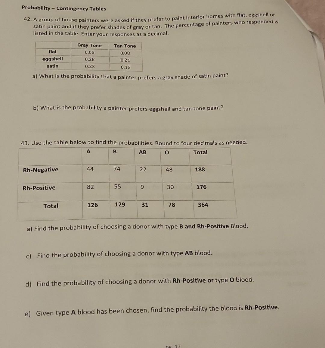 Solved Probability - Contingency Tables 42. A group of house | Chegg.com