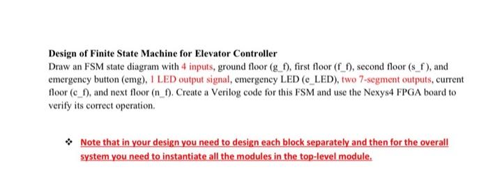 Design of Finite State Machine for Elevator | Chegg.com