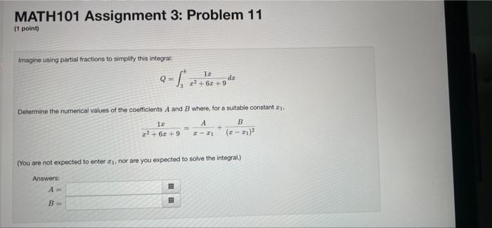 Solved MATH101 Assignment 3: Problem 11 (1 point) Imagine | Chegg.com