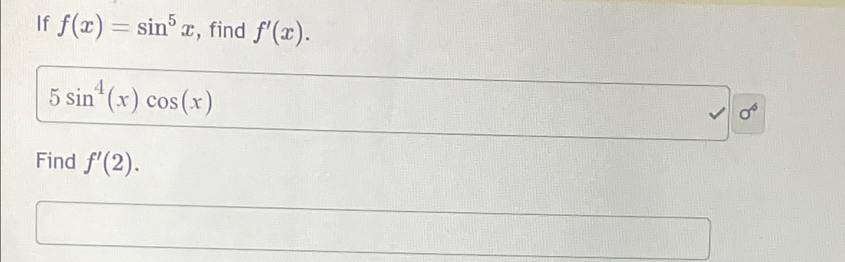 Solved If f(x)=sin5x, ﻿find f'(x)σ°F[ | Chegg.com