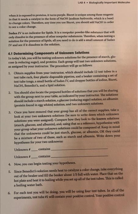 Solved BIologically important Molecules The purpose of | Chegg.com