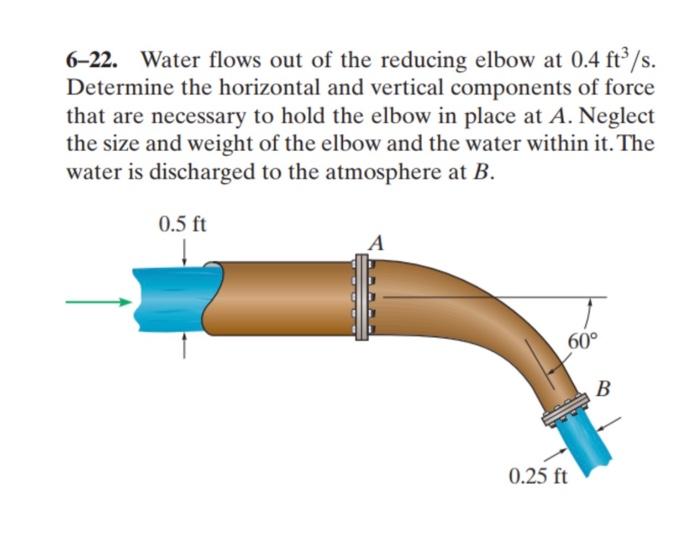 Solved 6–22. Water flows out of the reducing elbow at 0.4 | Chegg.com
