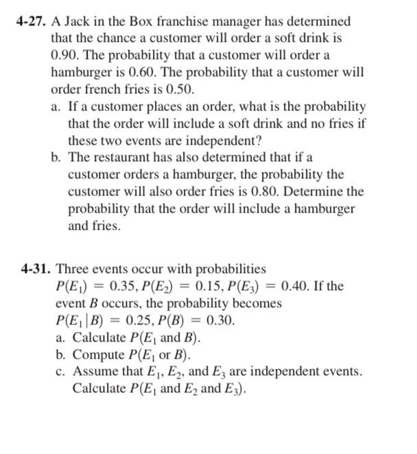 Solved 4-27. A Jack in the Box franchise manager has | Chegg.com