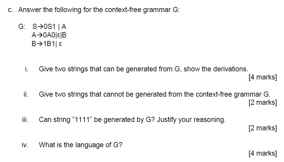 Solved c. ﻿Answer the following for the context-free grammar | Chegg.com