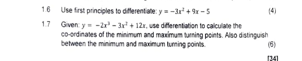 Solved 1.6 ﻿Use first principles to differentiate: | Chegg.com