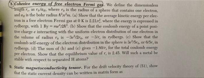 Solved 8. Cohesive energy of free electron Fermi gas. We | Chegg.com
