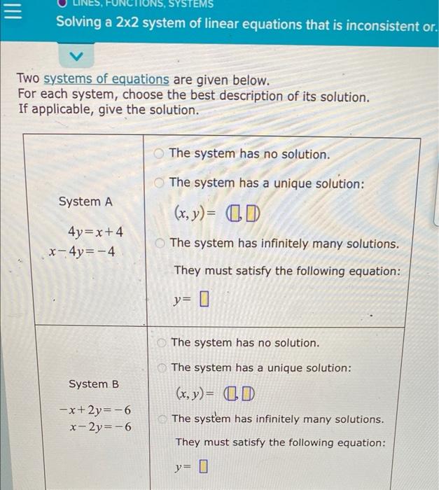 Solved SYSTEMS = Solving a 2x2 system of linear equations | Chegg.com