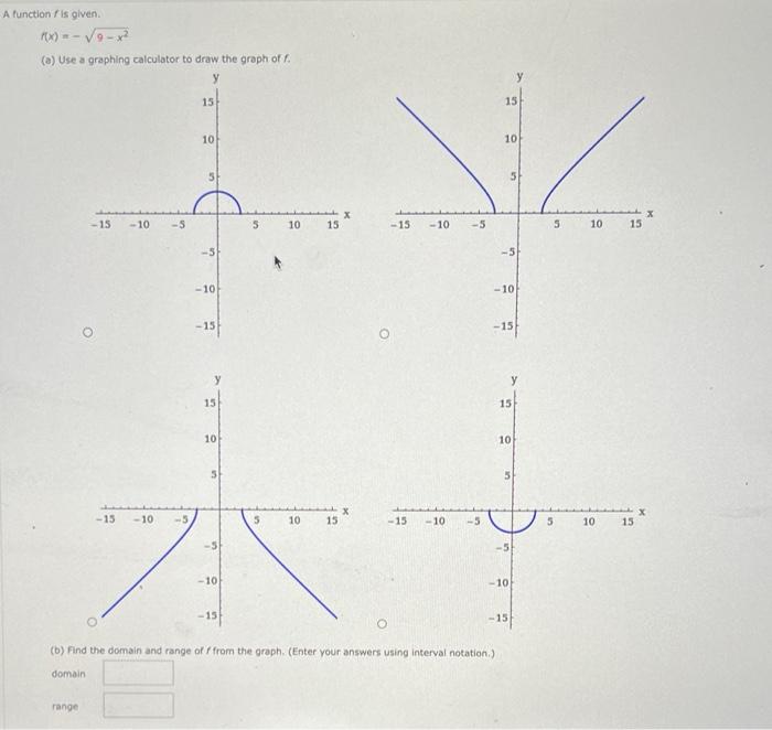 Solved A function f is given. f(x)=−9−x2 (a) Use a graphing | Chegg.com