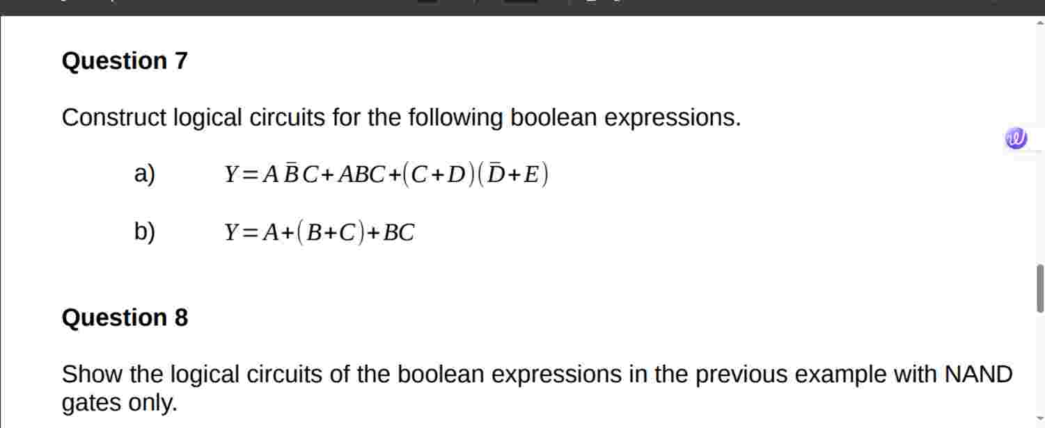 Solved Question 7 ﻿Construct logical circuits for the | Chegg.com