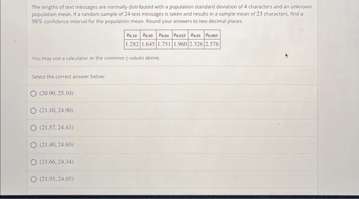 Solved The lengths of text messages are normally distributed | Chegg.com