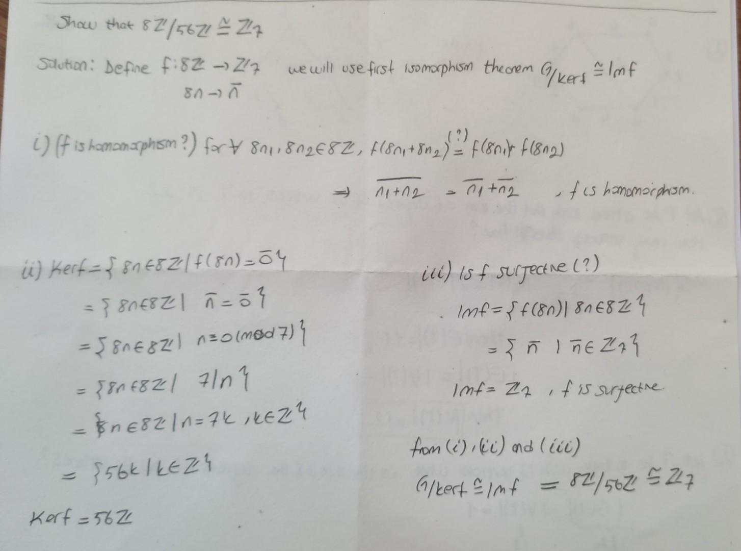 Solved I want to prove kerf=8Z!, Imf =Z2 ( f is surgective) | Chegg.com