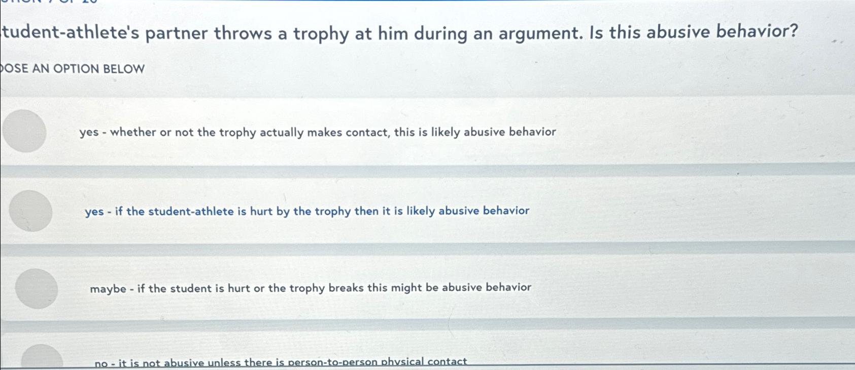 Solved tudent-athlete's partner throws a trophy at him | Chegg.com