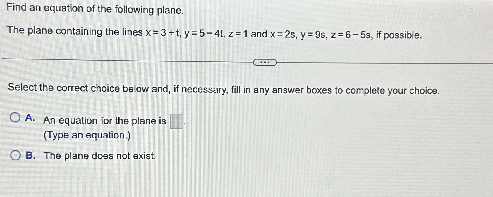 Solved Find an equation of the following plane.The plane | Chegg.com