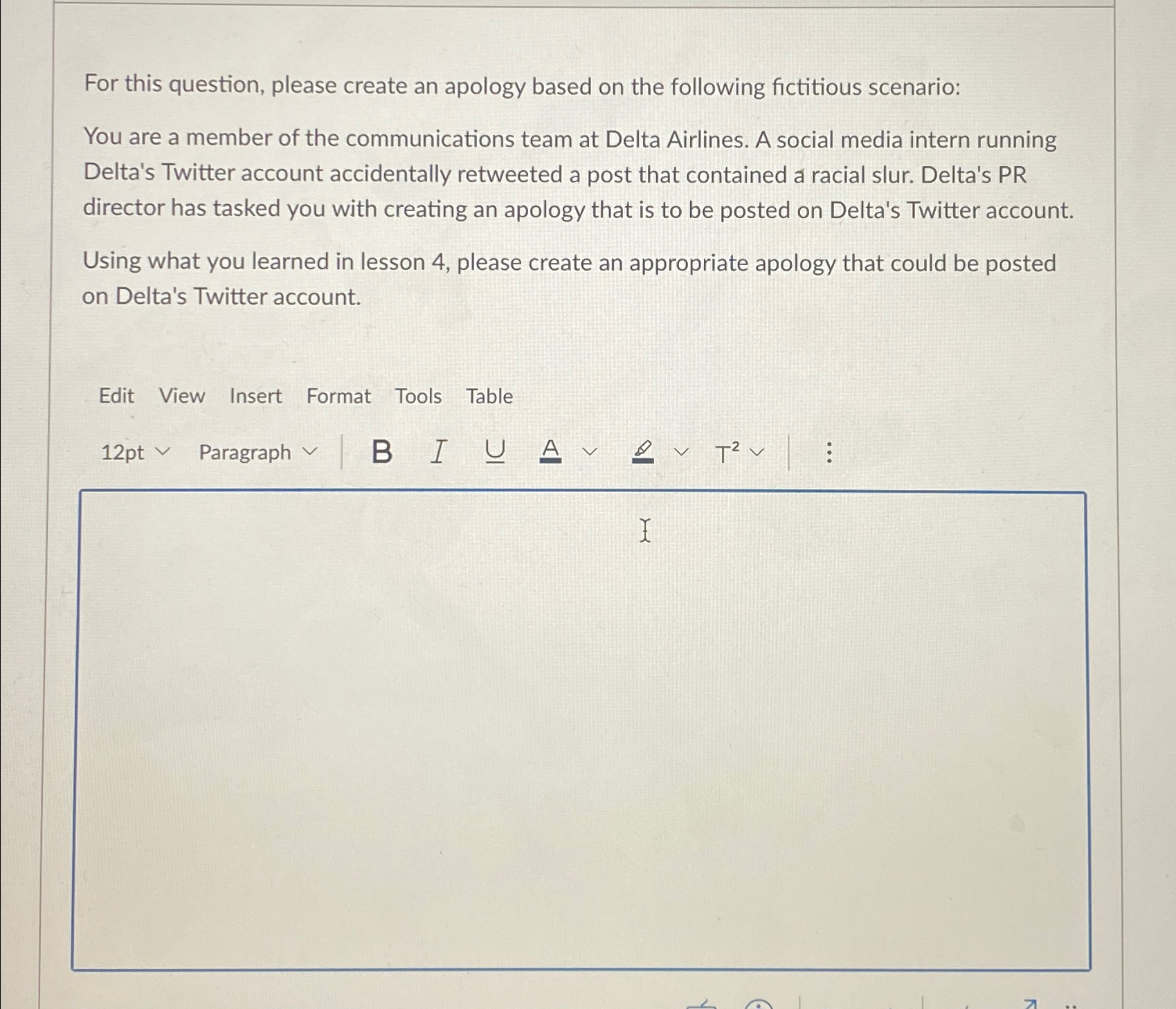 Solved For this question, please create an apology based on | Chegg.com