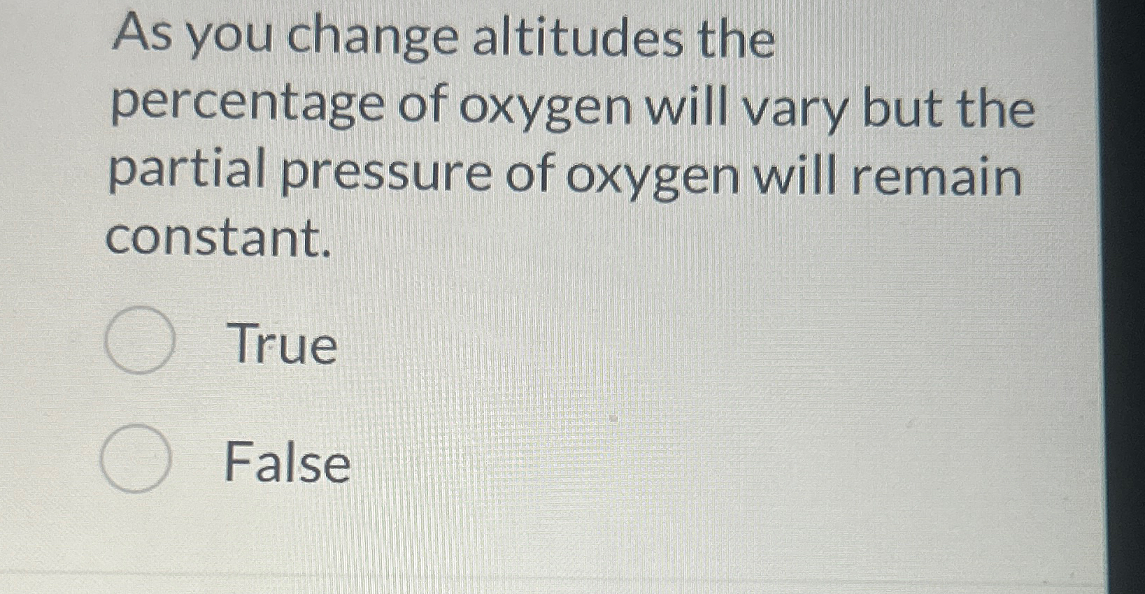 Solved As you change altitudes the percentage of oxygen will | Chegg.com
