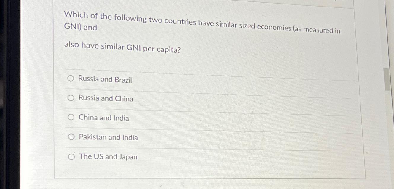 Solved Which of the following two countries have similar | Chegg.com