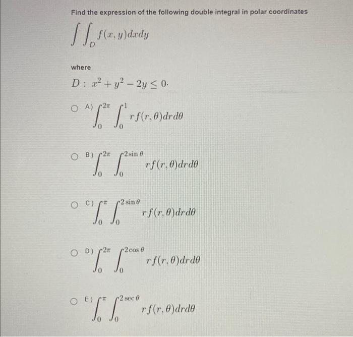 Solved Find the expression of the following double integral | Chegg.com