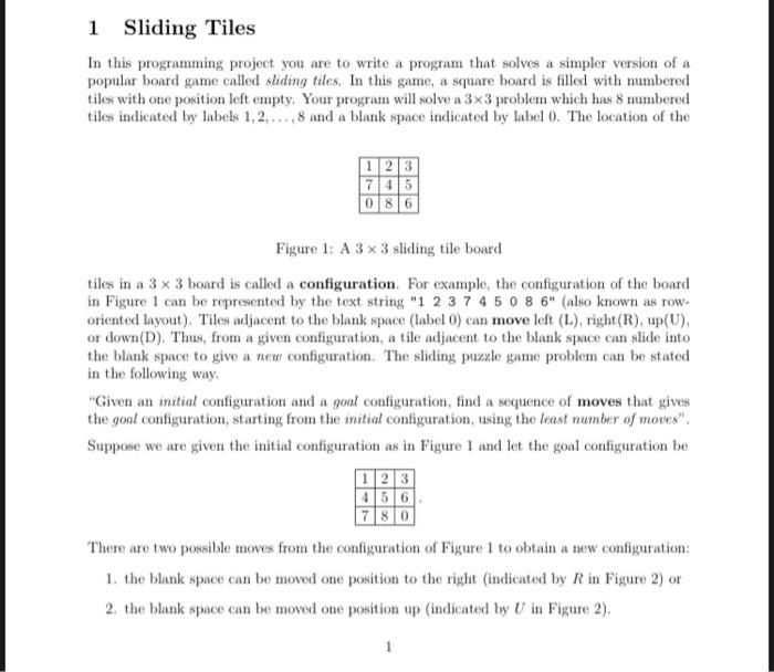 Solved 1 Sliding Tiles In this programming project you are | Chegg.com