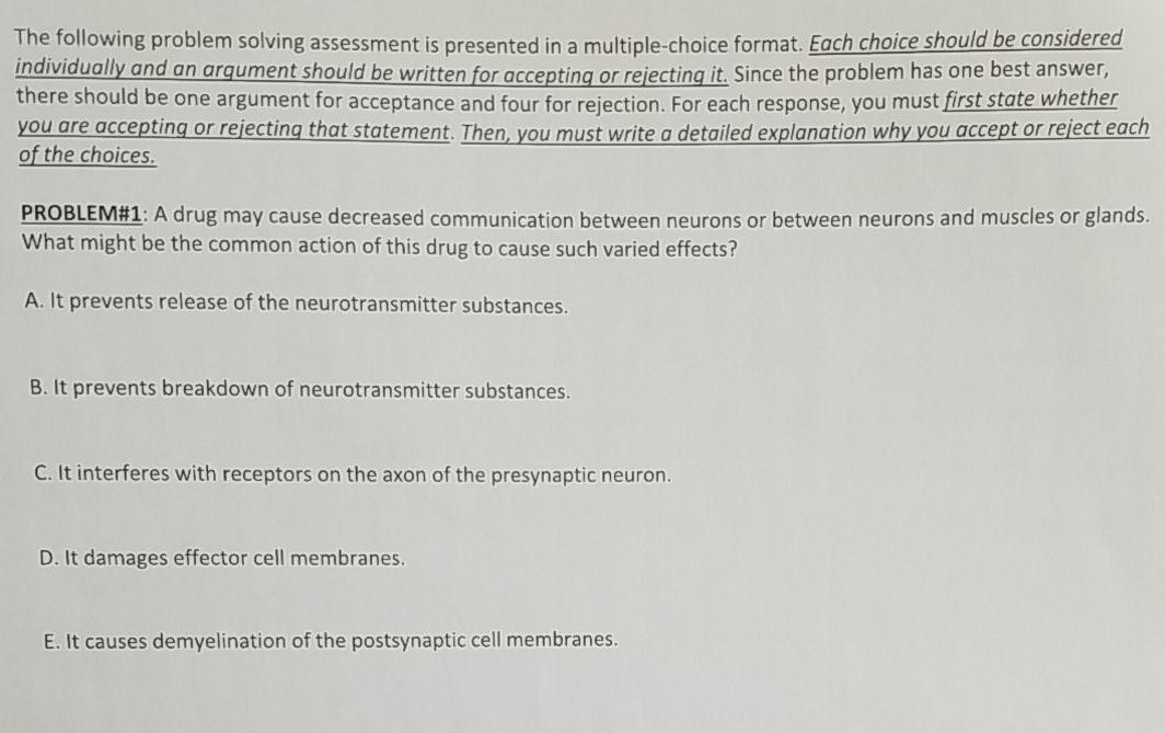 Solved The following problem solving assessment is presented | Chegg.com