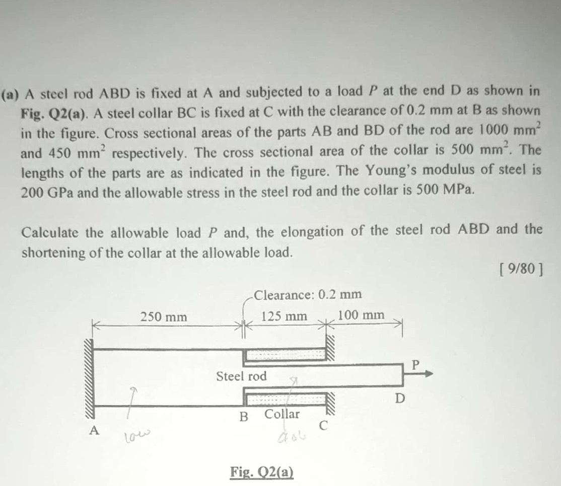Solved (a) ﻿A steel rod ABD is fixed at A and subjected to a | Chegg.com