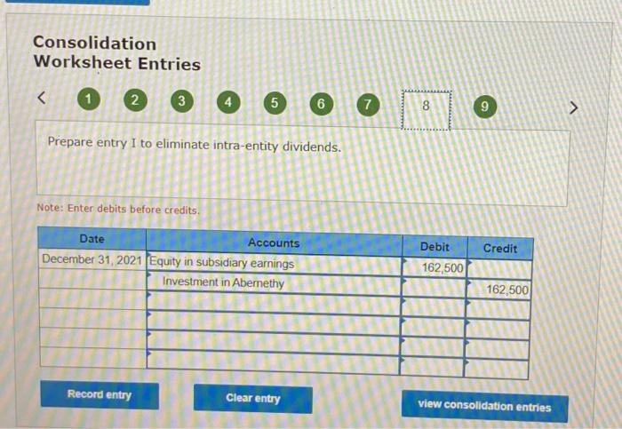 Solved Consolidation Worksheet Entries Prepare entry S to | Chegg.com