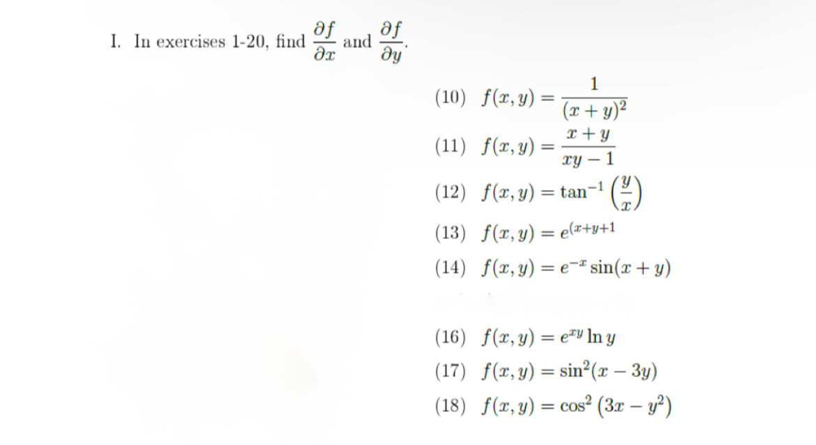 Solved I. In exercises 1-20, ﻿find delfdelx ﻿and | Chegg.com