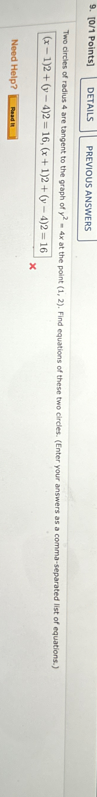 Solved [0/1 ﻿Points]PREVIOUS ANSWERSTwo circles of radius 4 | Chegg.com