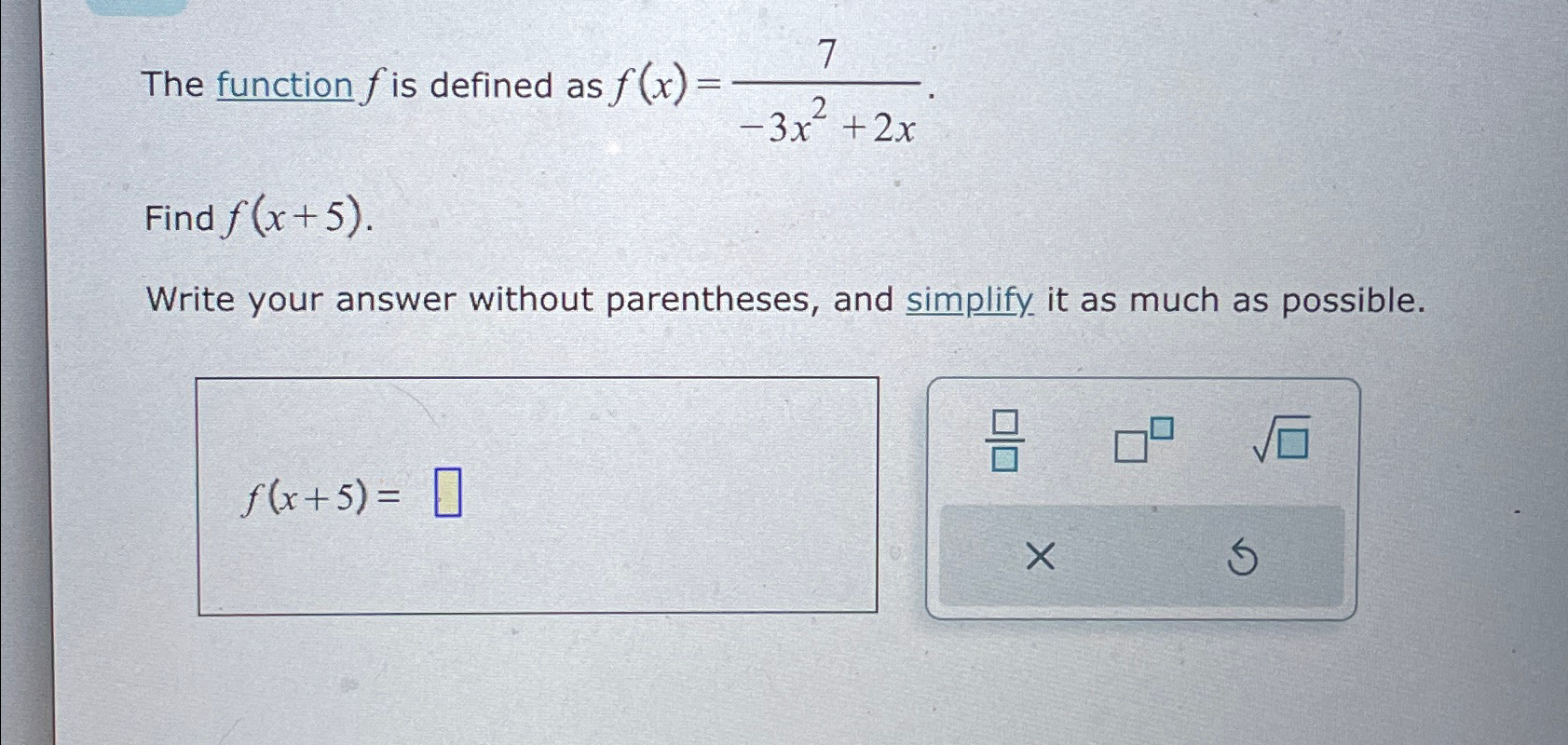 Solved The function f ﻿is defined as f(x)=7-3x2+2xFind | Chegg.com