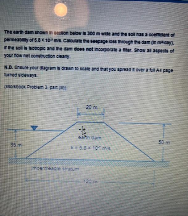 Solved The earth dam shown in tection below is 300 m wide | Chegg.com