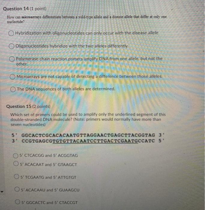 Solved Question 14 (1 point) How can microarrays | Chegg.com